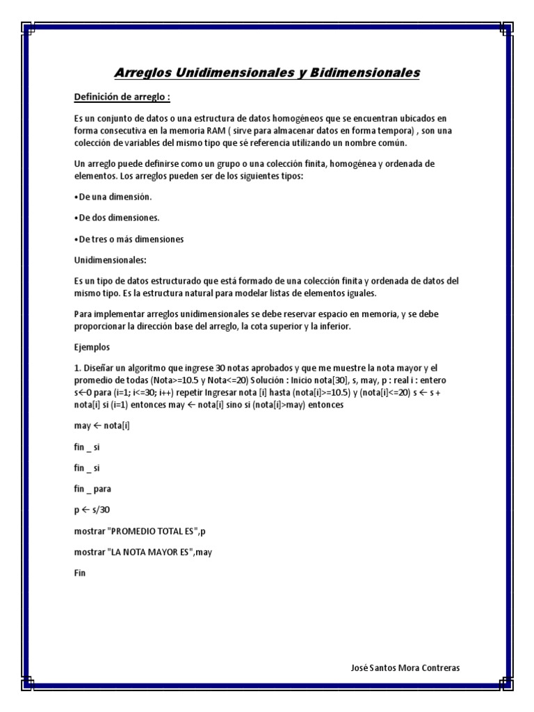 Arreglos Unidimensionales y Bidimensionales | PDF | Estructura de datos de matriz | Ingeniería ...