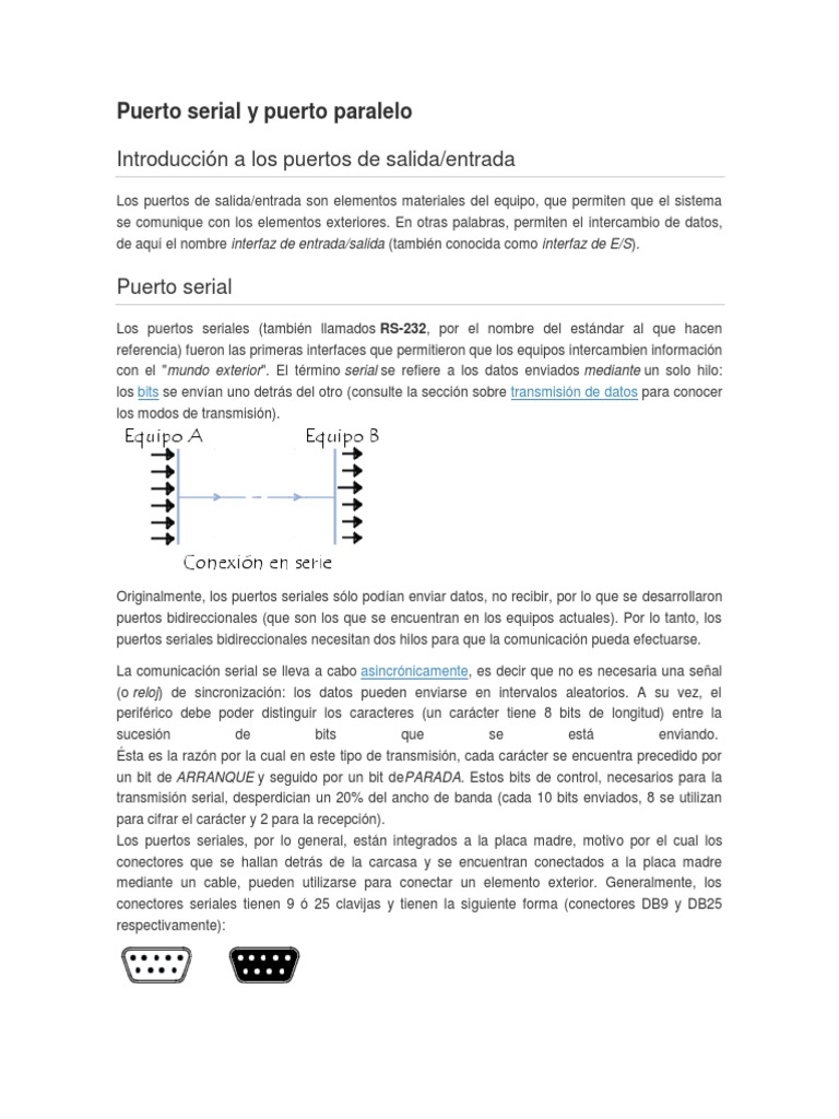 Puertos Seriales y Paralelos: Guía E/S | PDF | USB | Redes de computadoras