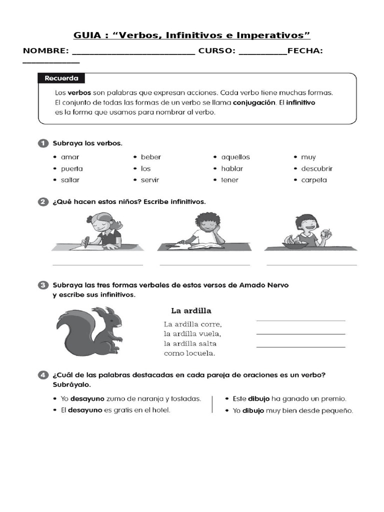 Guía Verbos Imperativos e Infinitivos | PDF | Artes del Lenguaje y ...