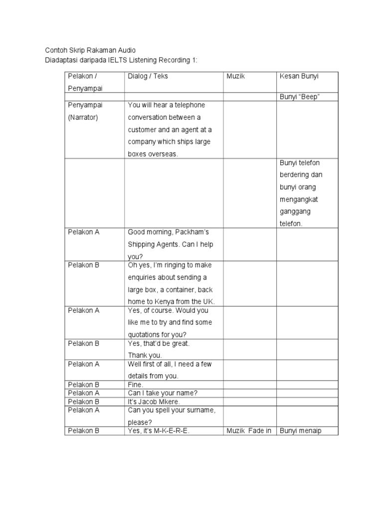 Contoh Skrip Rakaman Audio | PDF