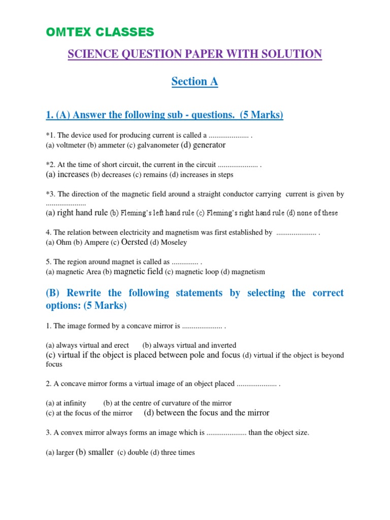 SCIENCE QUESTION PAPER WITH SOLUTION.pdf | Lens (Optics) | Natural ...