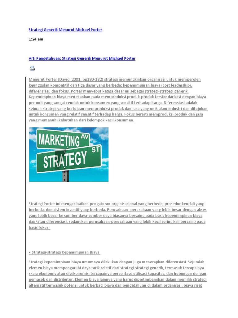 Strategi Generik Menurut Michael Porter | PDF