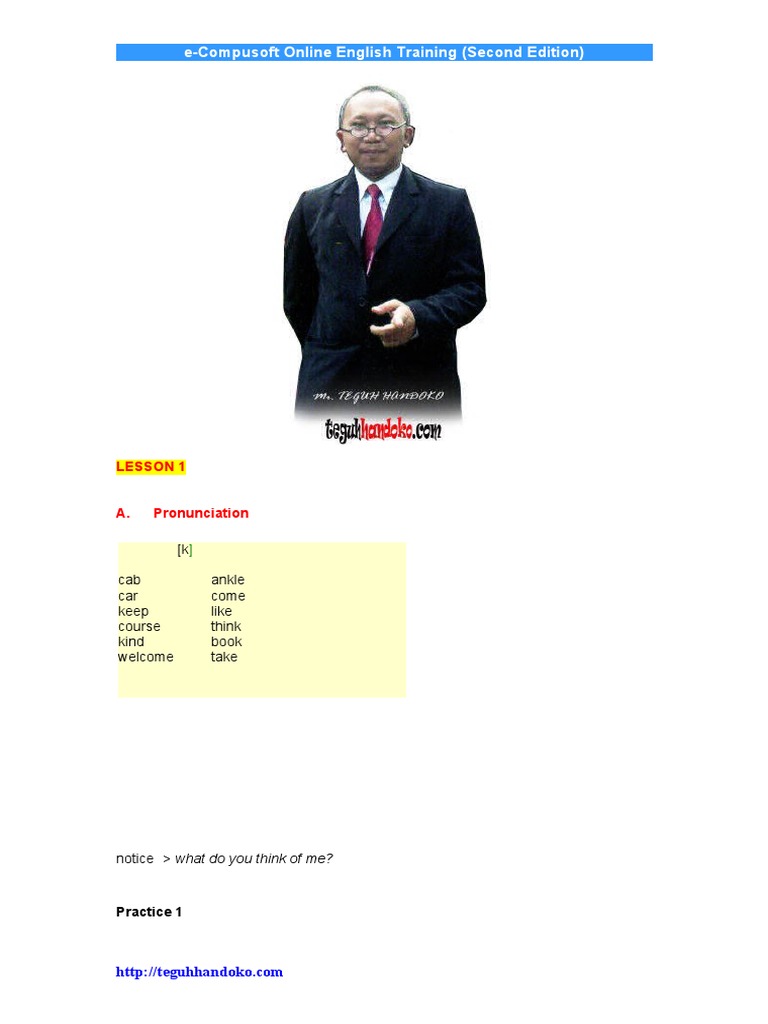 E-Compusoft Online English Training (Second Edition) : Lesson 1 | PDF