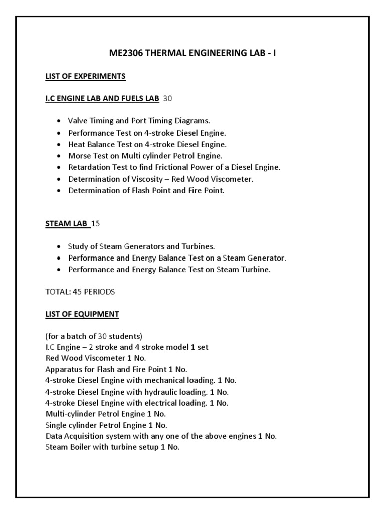 Me2306 Thermal Engineering Lab | PDF