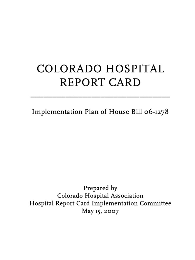 Colorado Hospital Report Card: Implementation Plan of House Bill 06 ...