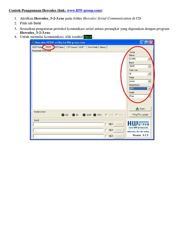 Contoh Penggunaan Hercules Serial Comm | PDF