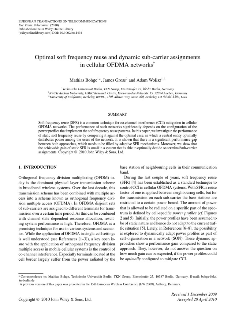 Optimal Soft Frequency Reuse and Dynamic Sub-Carrier Assignments in Cellular OFDMA Networks ...