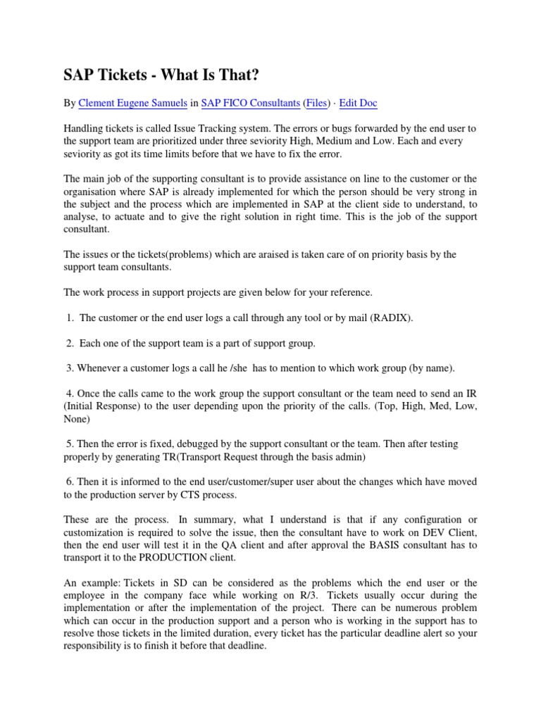 SAP Ticketing Process | PDF | Consultant | Areas Of Computer Science