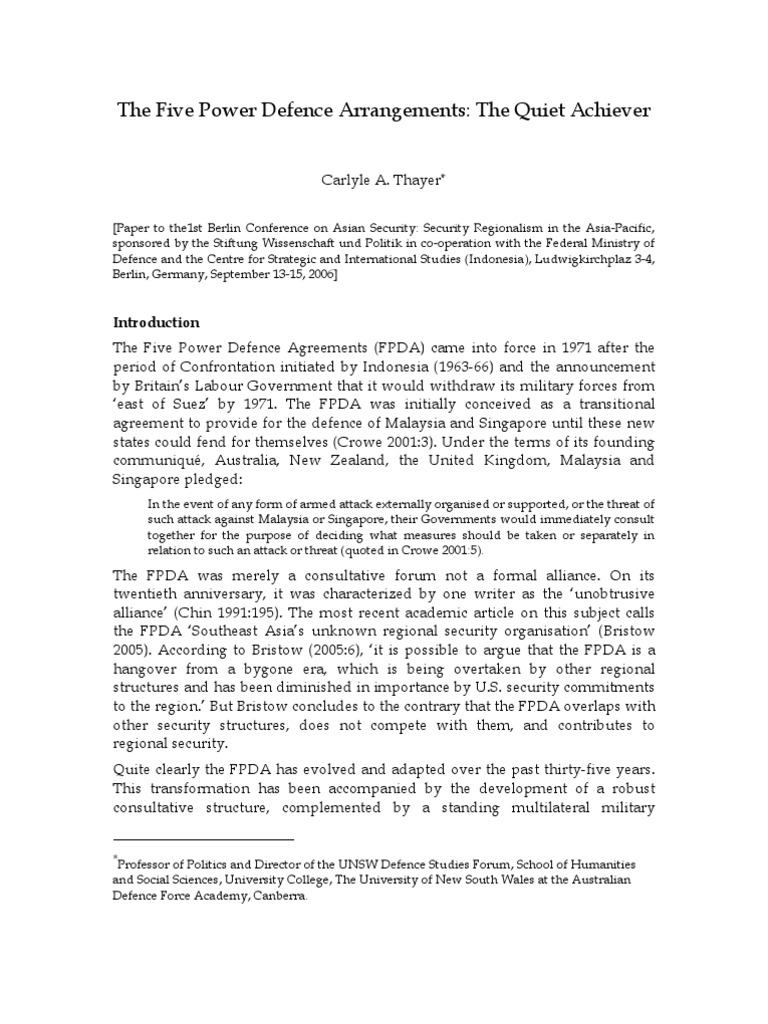 Thayer Five Power Defence Arrangements | PDF | Military | International ...