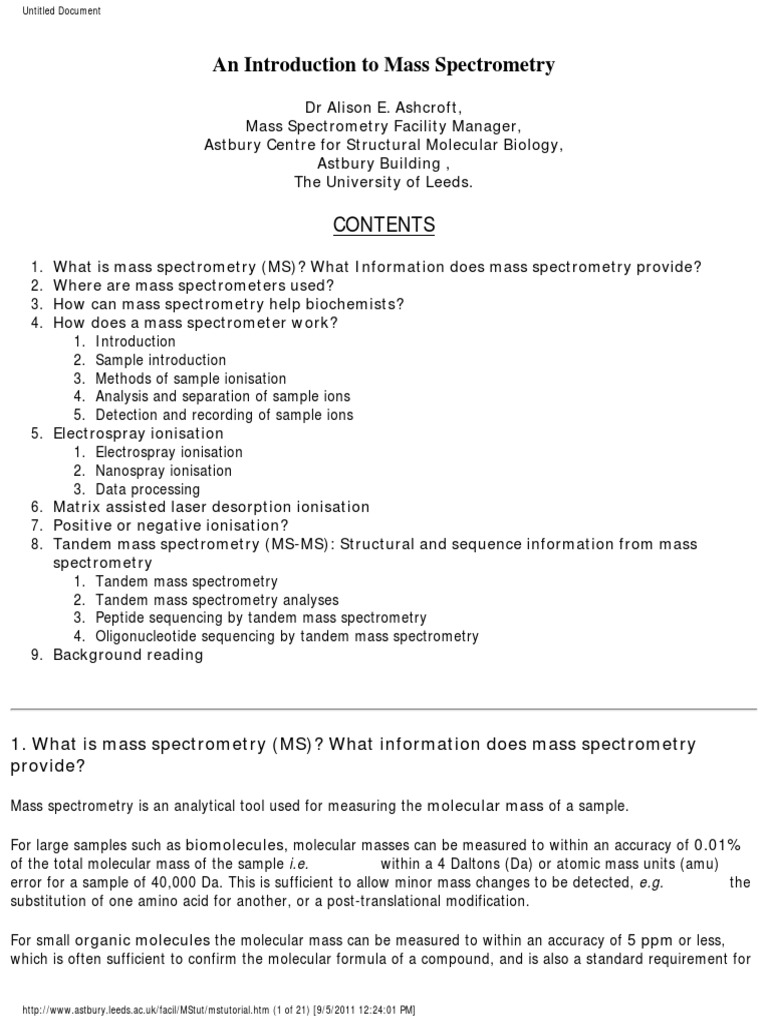 An Introduction To Mass Spectrometry PDF | Download Free PDF | Tandem ...