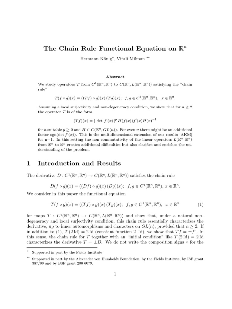 The Chain Rule Functional Equation On R:, R, L (R, R | PDF | Function (Mathematics) | Continuous ...