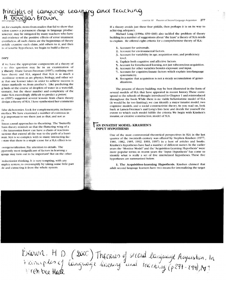 Brown (2000) Theories of Second Language Acquisition PDF | PDF
