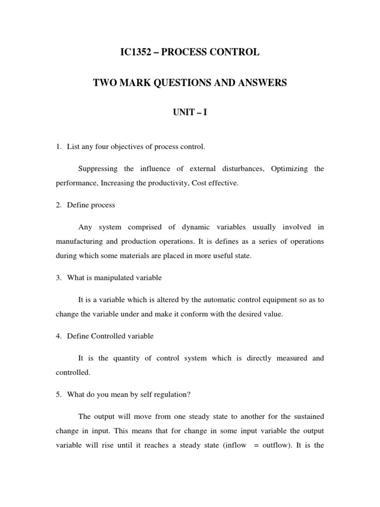 IC1352 - PROCESS - CONTROL Question Answer PDF | PDF | Control Theory | Valve
