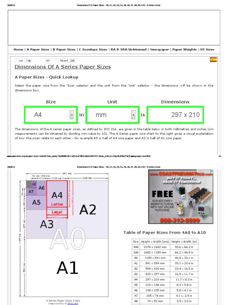 Dimensions Of A Paper Sizes - A0, A1, A2, A3, A4, A5, A6, A7, A8, A9 ...
