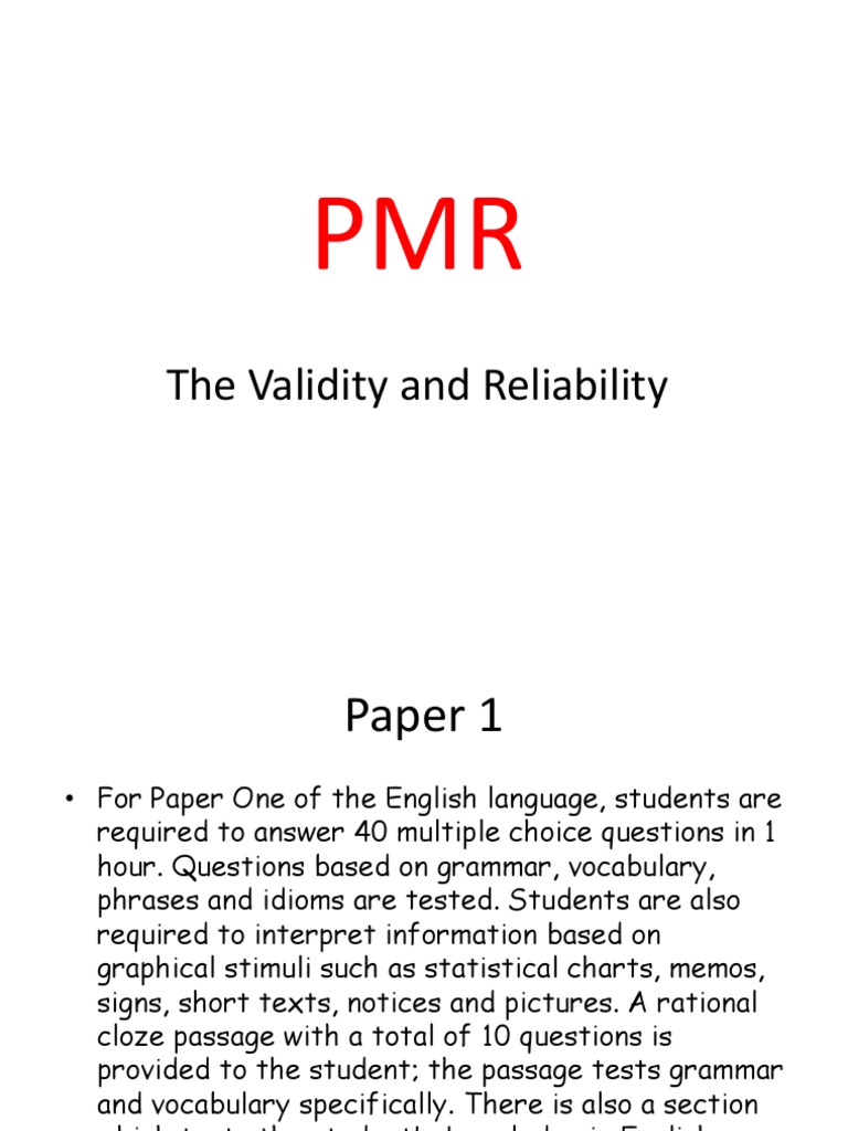PMR English Exam Validity & Reliability | PDF | Cognitive Science ...