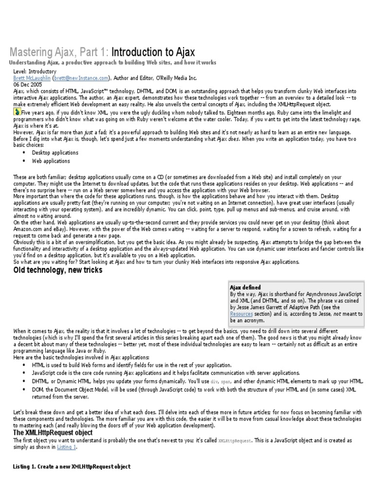 Mastering Ajax | PDF | Ajax (Programming) | Dynamic Html