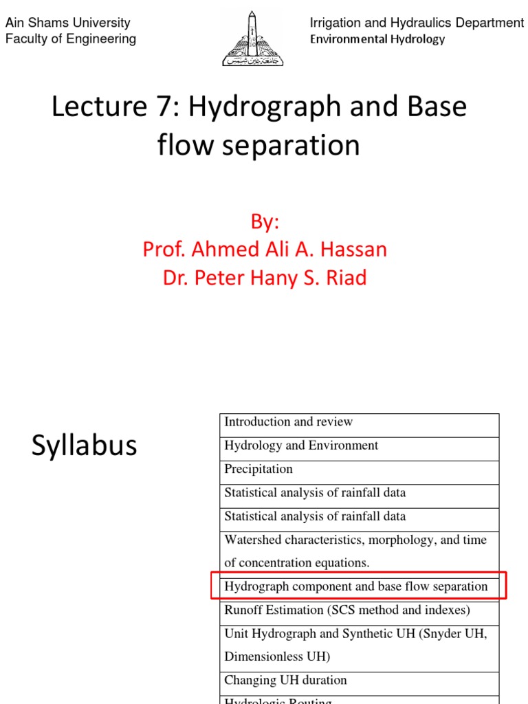 Lecture 7 - Hydrograph and Base Flow Separation-3 PDF | PDF | Drainage Basin | Environment