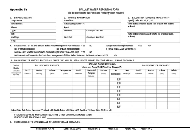 Ballast Water Reporting Form Guide | PDF | Business | Law