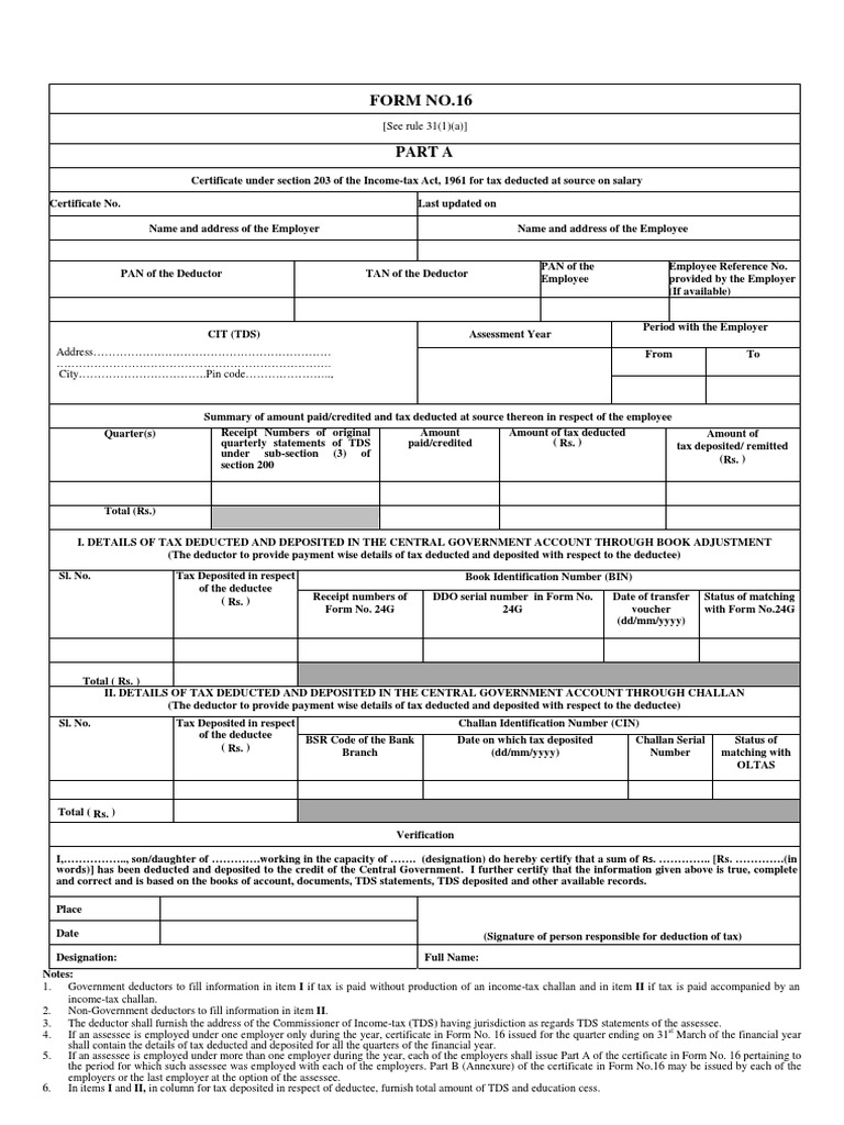 Form No. 16: TDS Salary Certificate | PDF | Tax Deduction | Salary
