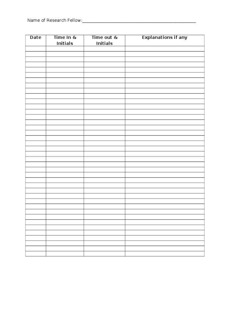 Date Time in & Initials Time Out & Initials Explanations If Any | PDF
