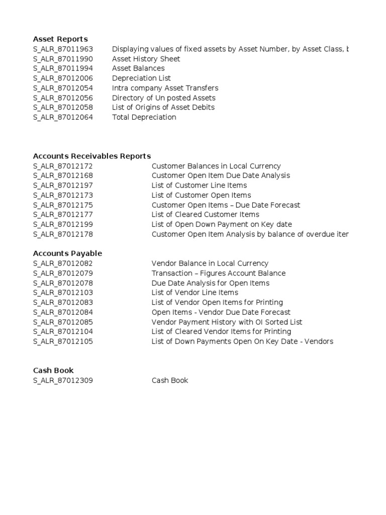 SAP FI Standard Reports | PDF | Finance & Money Management