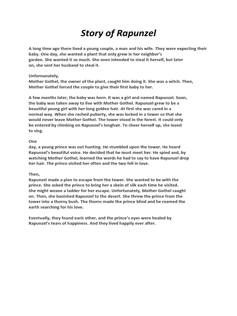 Rapunzel: A Short Fairy Tale Summary | PDF | Poetry