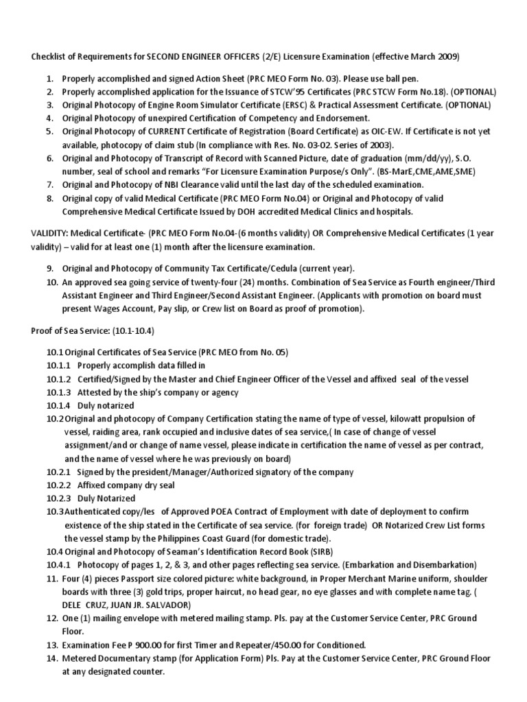 Second Engineer Licensure Exam Checklist | PDF | Licensure | Notary Public