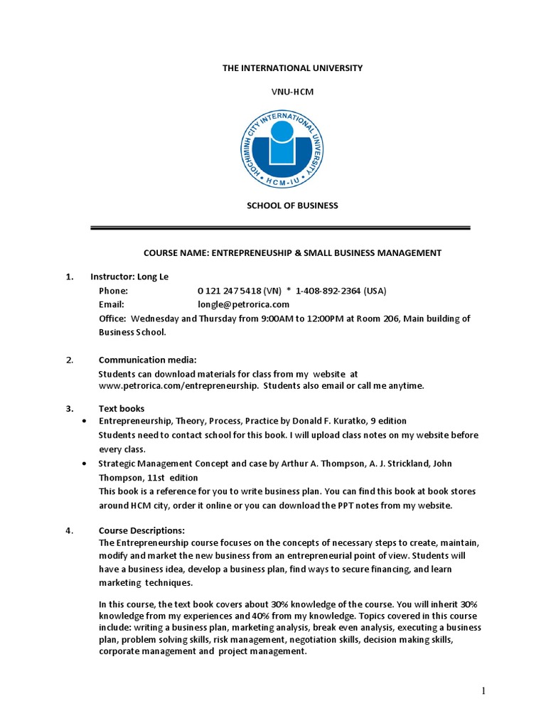 Entrepreneuship Syllabus PDF | PDF | Teaching Method | Entrepreneurship