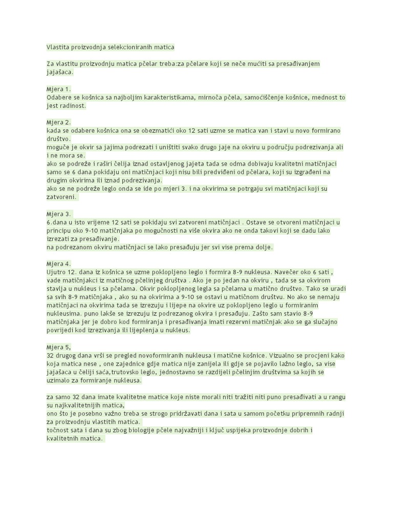 Vlastita Proizvodnja Selekcioniranih Matica | PDF