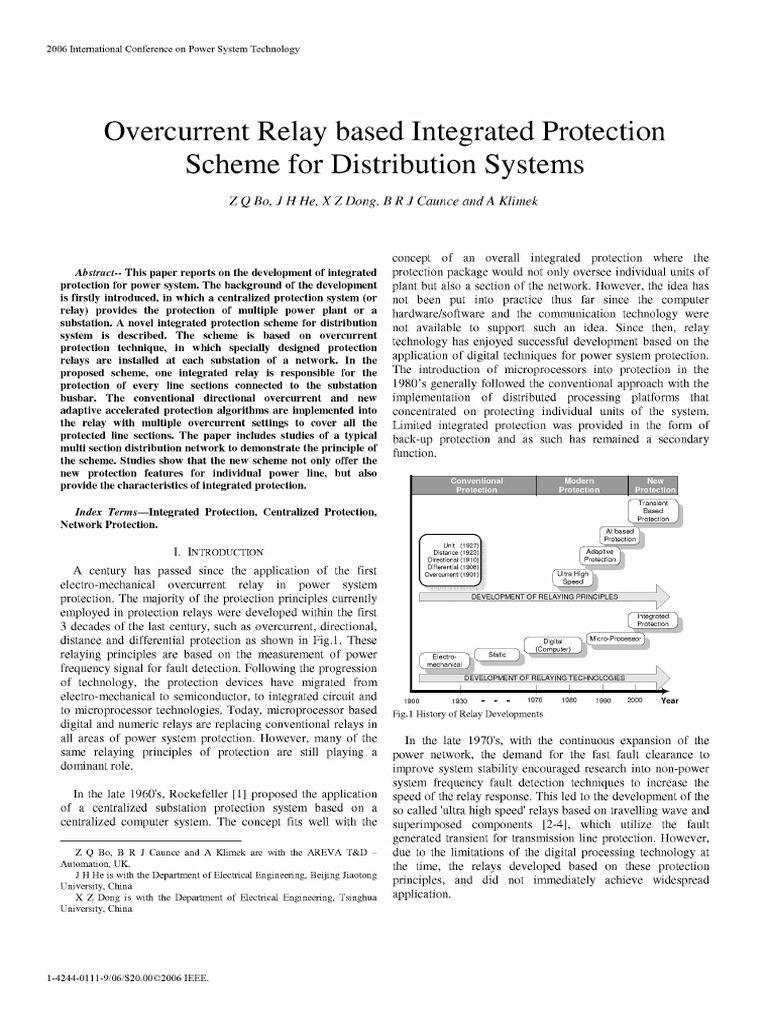 Overcurrent Relay Based Integrated Protection Scheme For Distribution ...