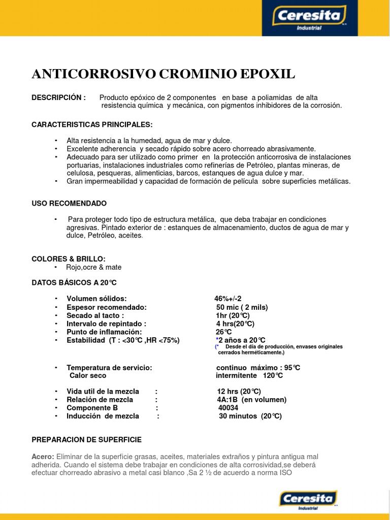 Anticorrosivo Crominio EpoxiL Cersa E-20 | PDF | Pintar | Acero