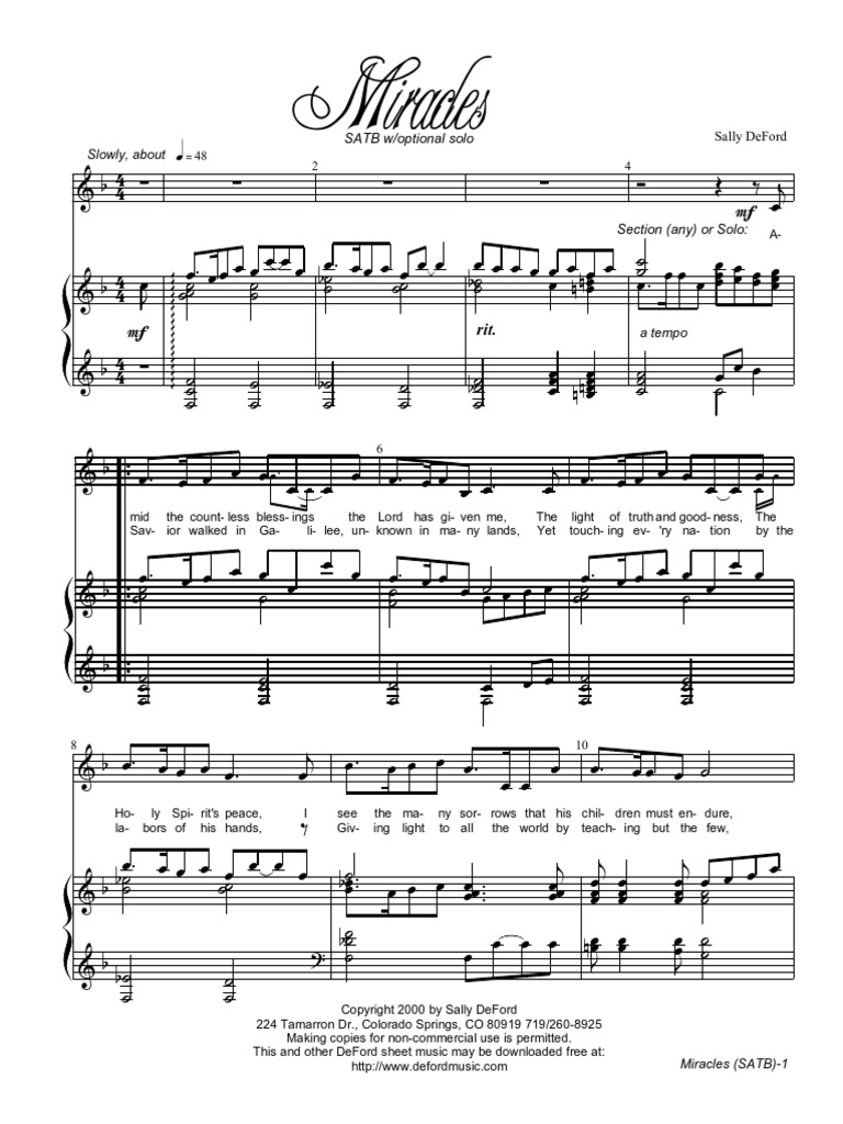 Miracles - Sally DeFord PDF | PDF | Choral Music | Musicology