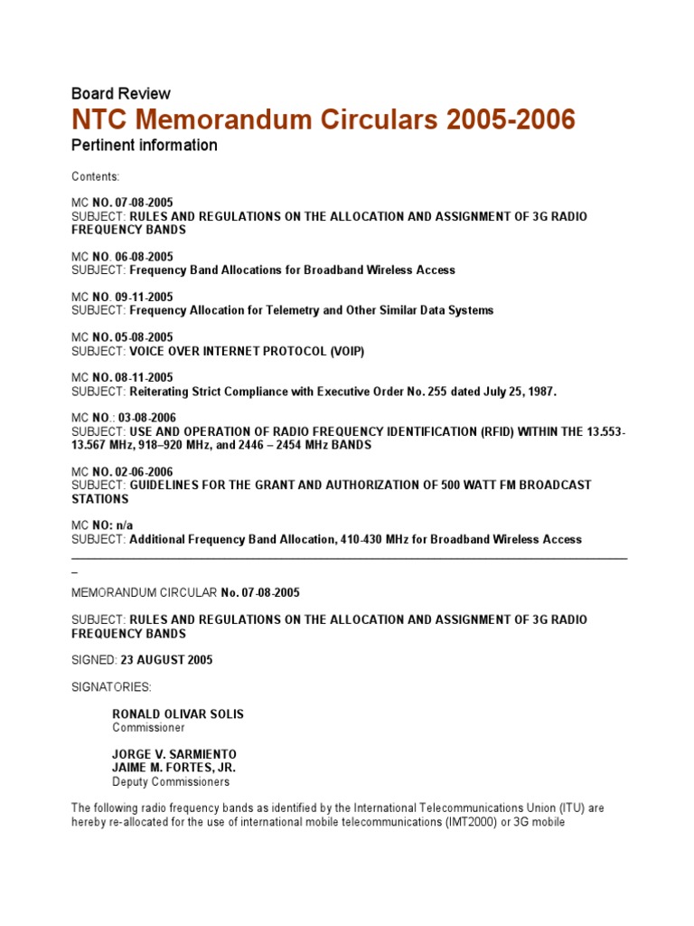 NTC Frequency Allocation Guidelines 2005 | PDF | Radio Frequency ...