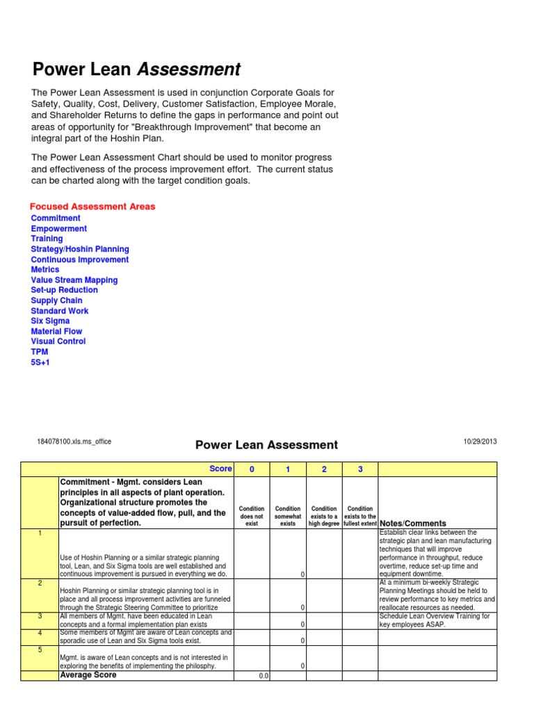 V Buehler Lean Assessment Template | PDF
