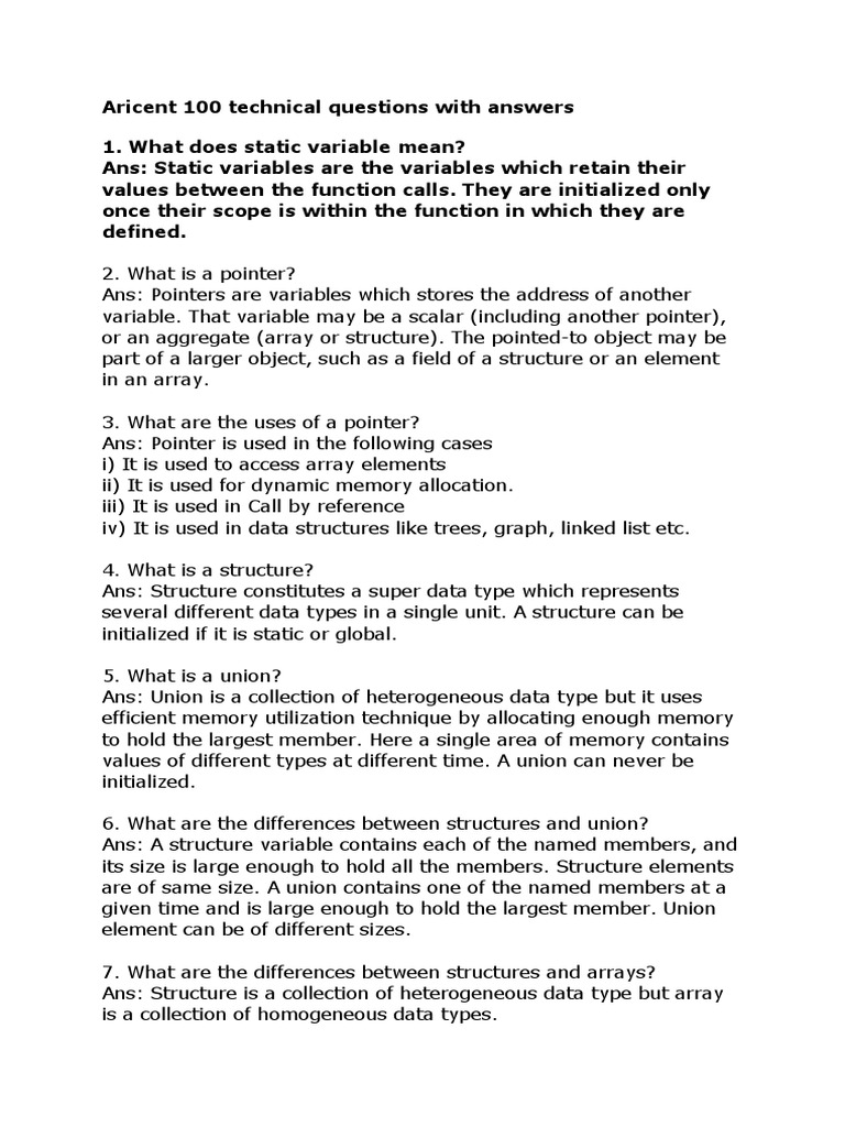 Technical Interview Questions and Answers: Exploring Common C ...