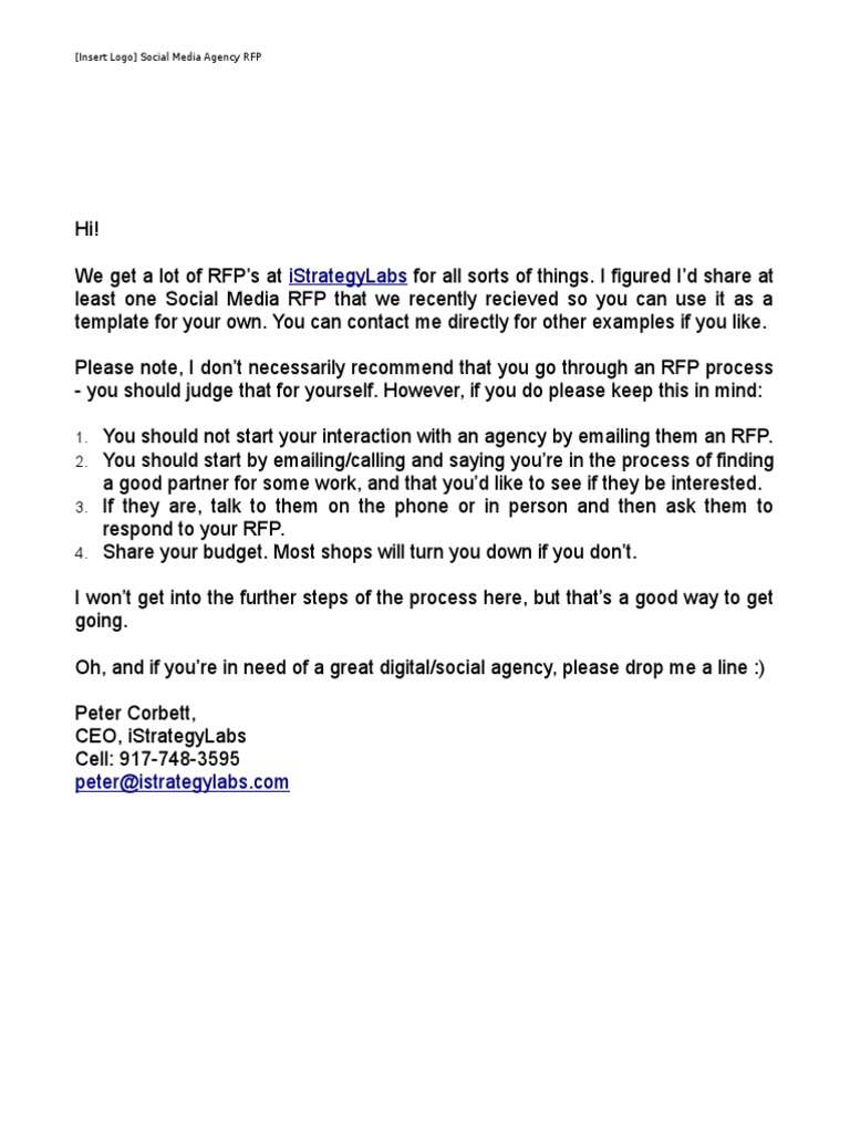 Example Social Media Agency RFP Template | PDF | Target Audience ...