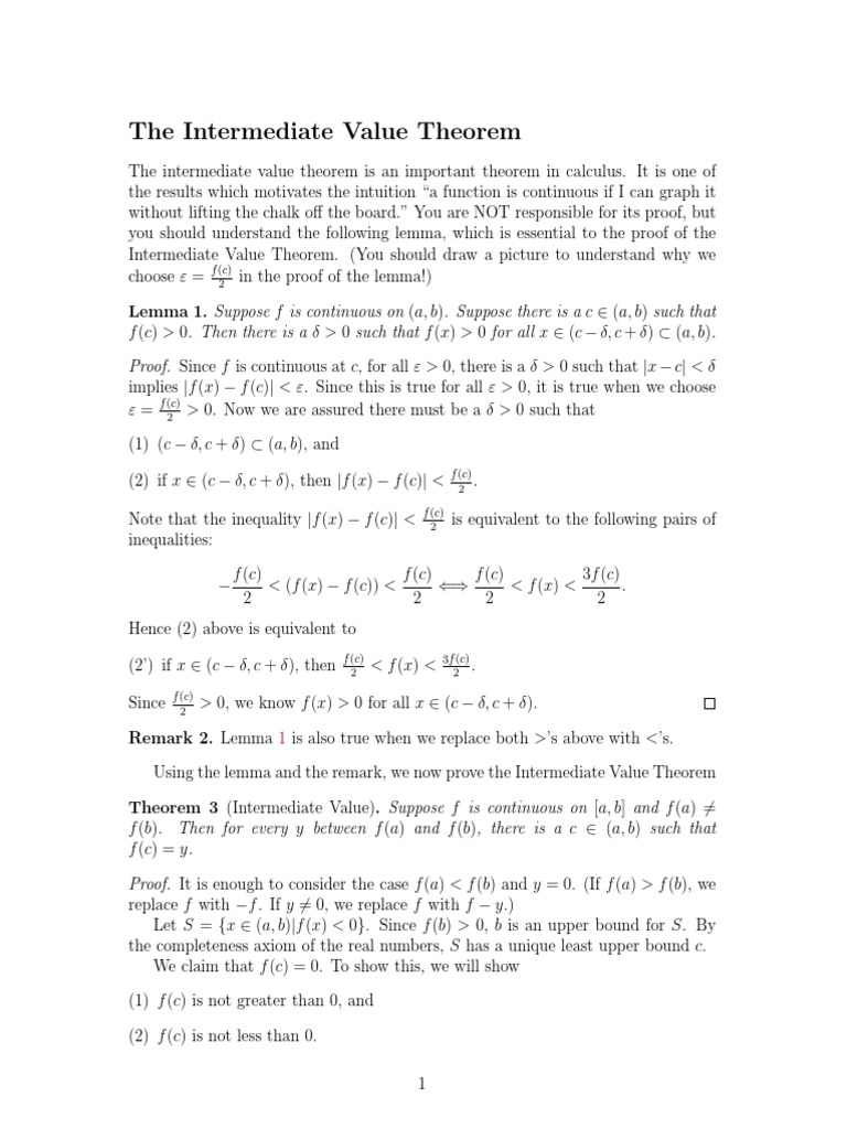 Understanding the Intermediate Value Theorem | PDF | Theorem ...