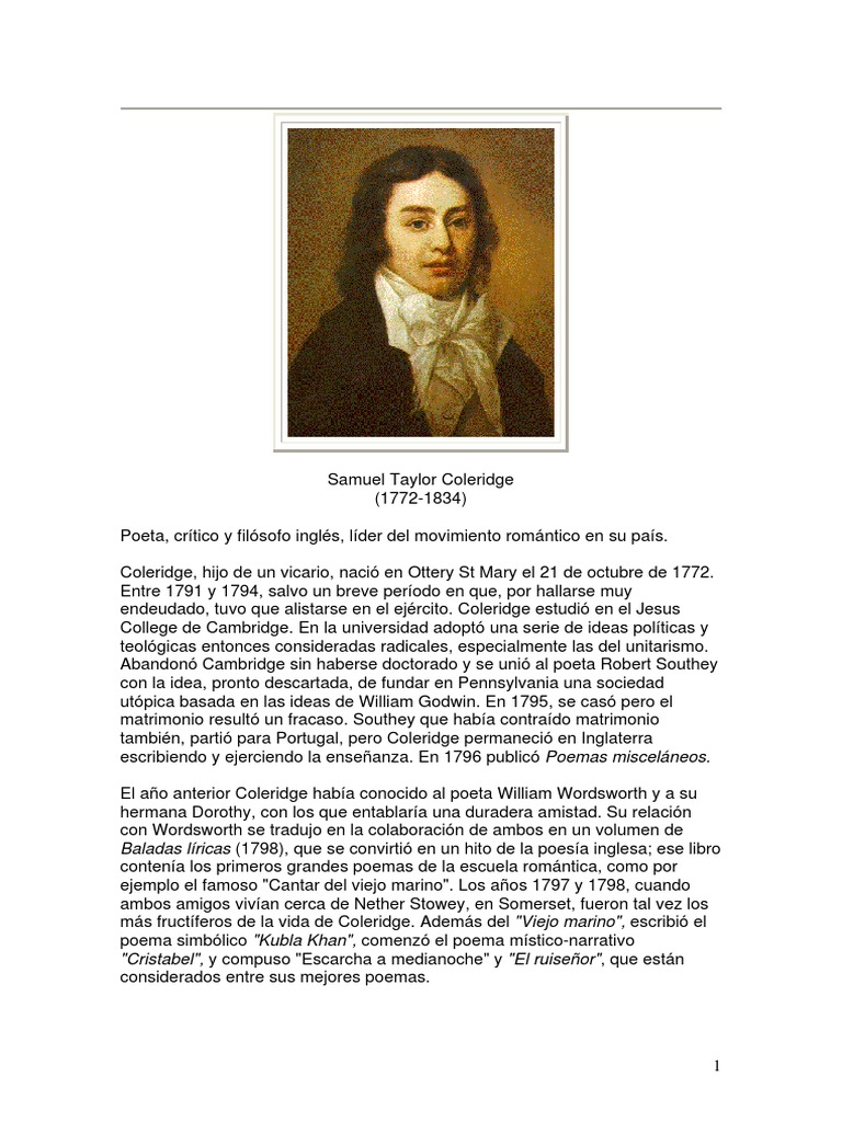 Coleridge, Samuel Taylor - Biografia | PDF | Samuel Taylor Coleridge ...