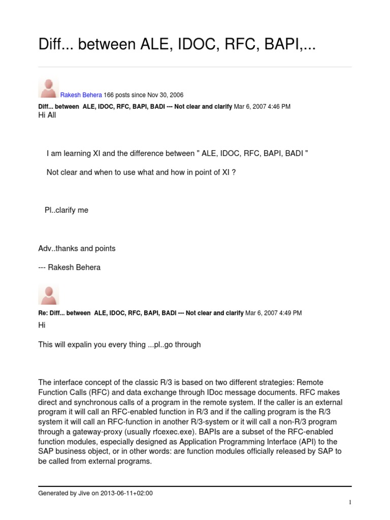 Differences Between RFC IDoc BAPI PDF | PDF | Electronic Data ... Differences Between RFC IDoc BAPI PDF | PDF | Electronic Data ...