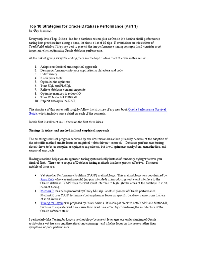 Top 10 Strategies For Oracle Performance Part 3 Pdf Database Index Oracle Database