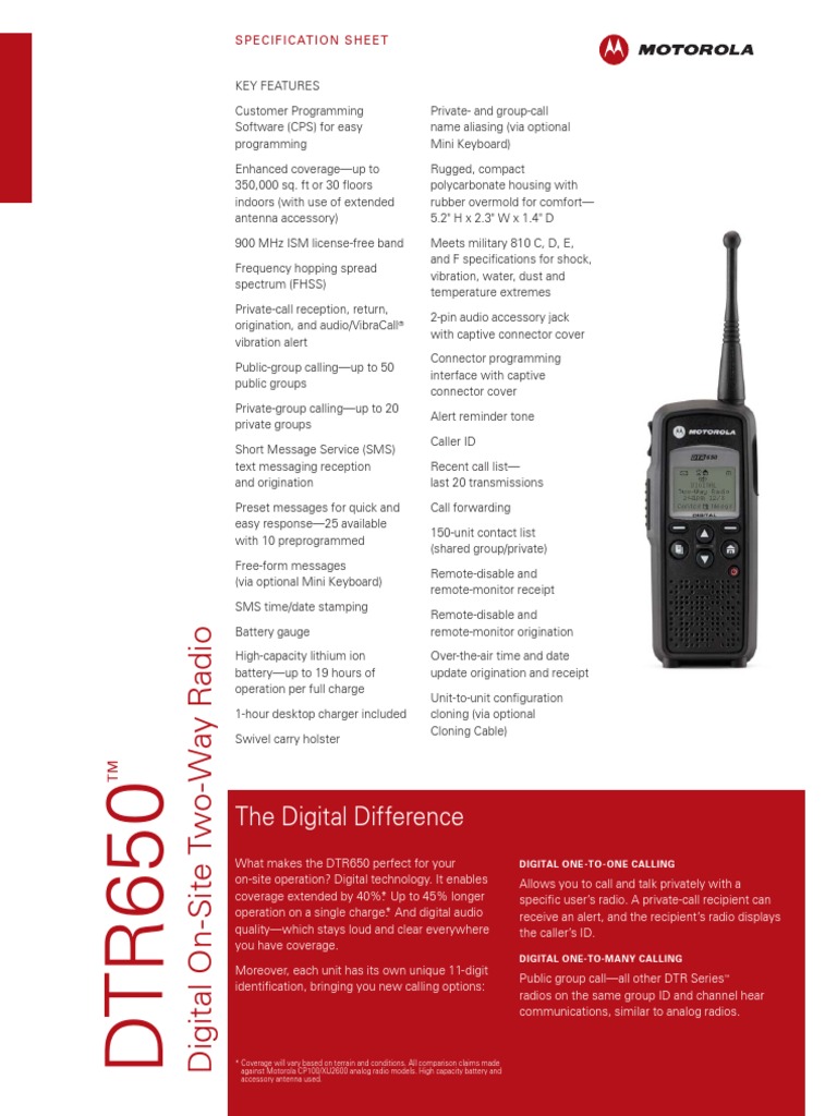 Motorola DTR650 Spec Sheet | PDF | Radio | Wireless