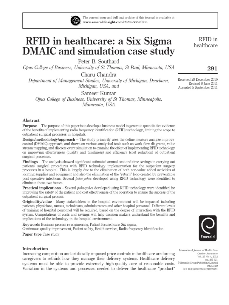 RFID in Healthcare A Six Sigma DMAIC and Simulation Case Study | PDF ...