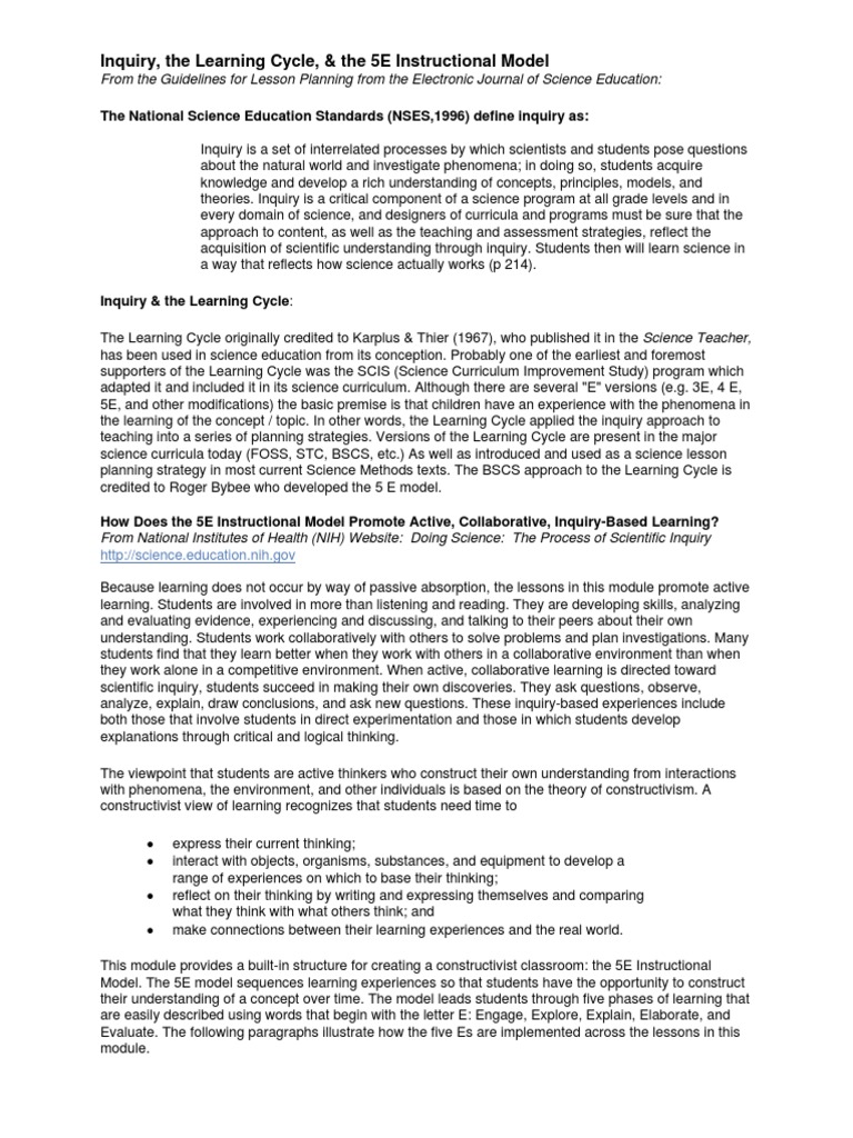 5E Model for Inquiry-Based Science | PDF | Constructivism (Philosophy ...