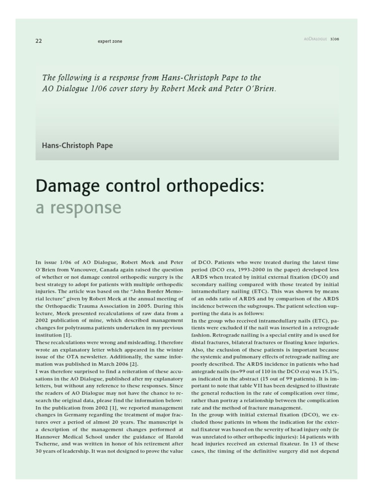 Damage Control Orthopedics:: A Response | PDF | Orthopedic Surgery ...