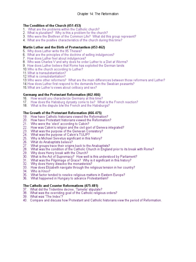 Chapter 14 Study Questions | PDF | Protestant Reformation | John Calvin