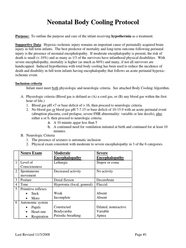Neonatal Body Cooling Protocol | PDF | Hypothermia | Esophagus