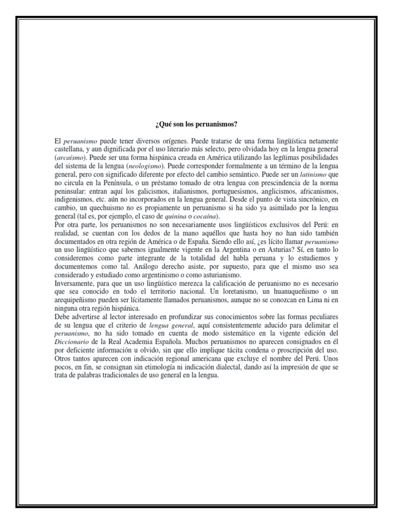 Qué Son Los Peruanismos | PDF | Lengua española | Lingüística