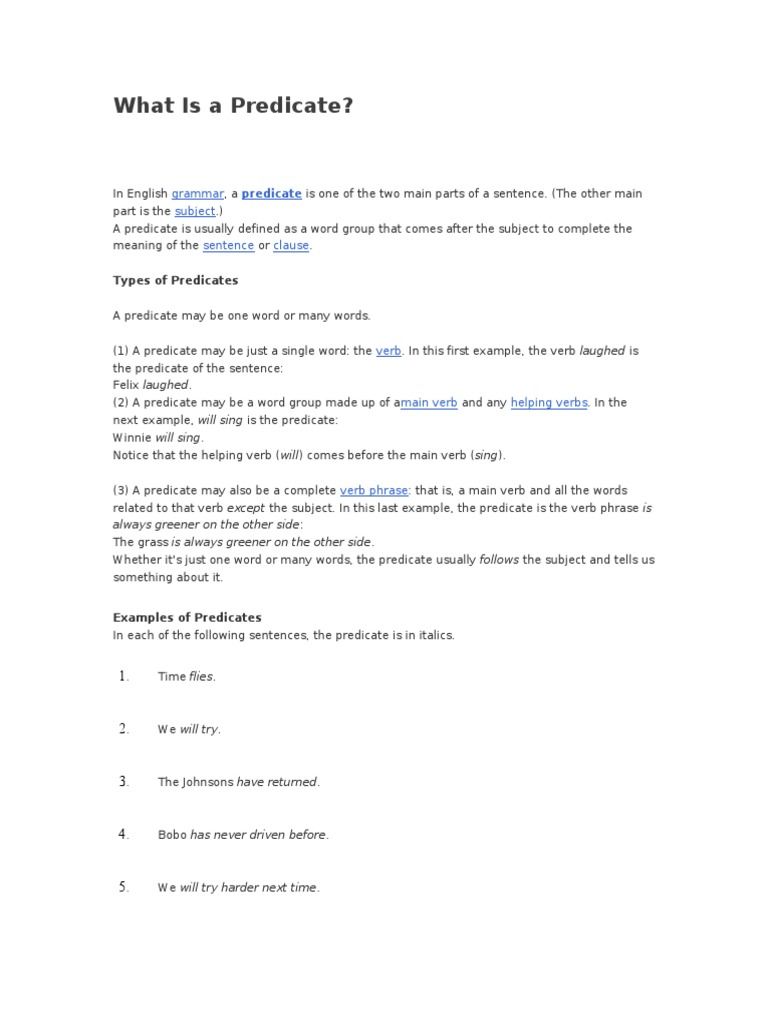 What Is A Predicate?: Grammar Subject Sentence Clause | PDF | Predicate ...