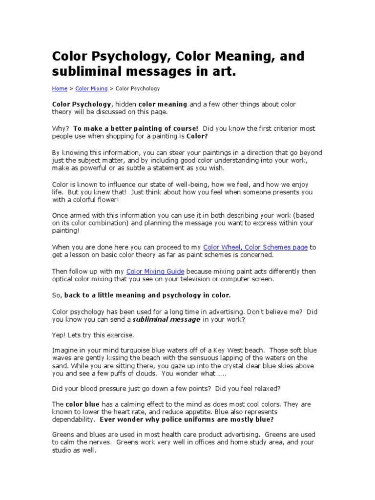Color Psychology, Color Meaning, and Subliminal Messages in Art | PDF ...