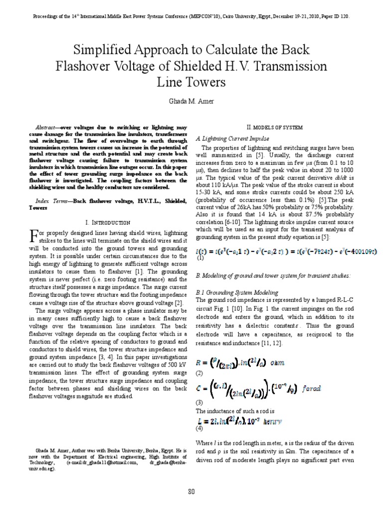 Simplified Approach To Calculate The Back Flashover Voltage of Shielded ...
